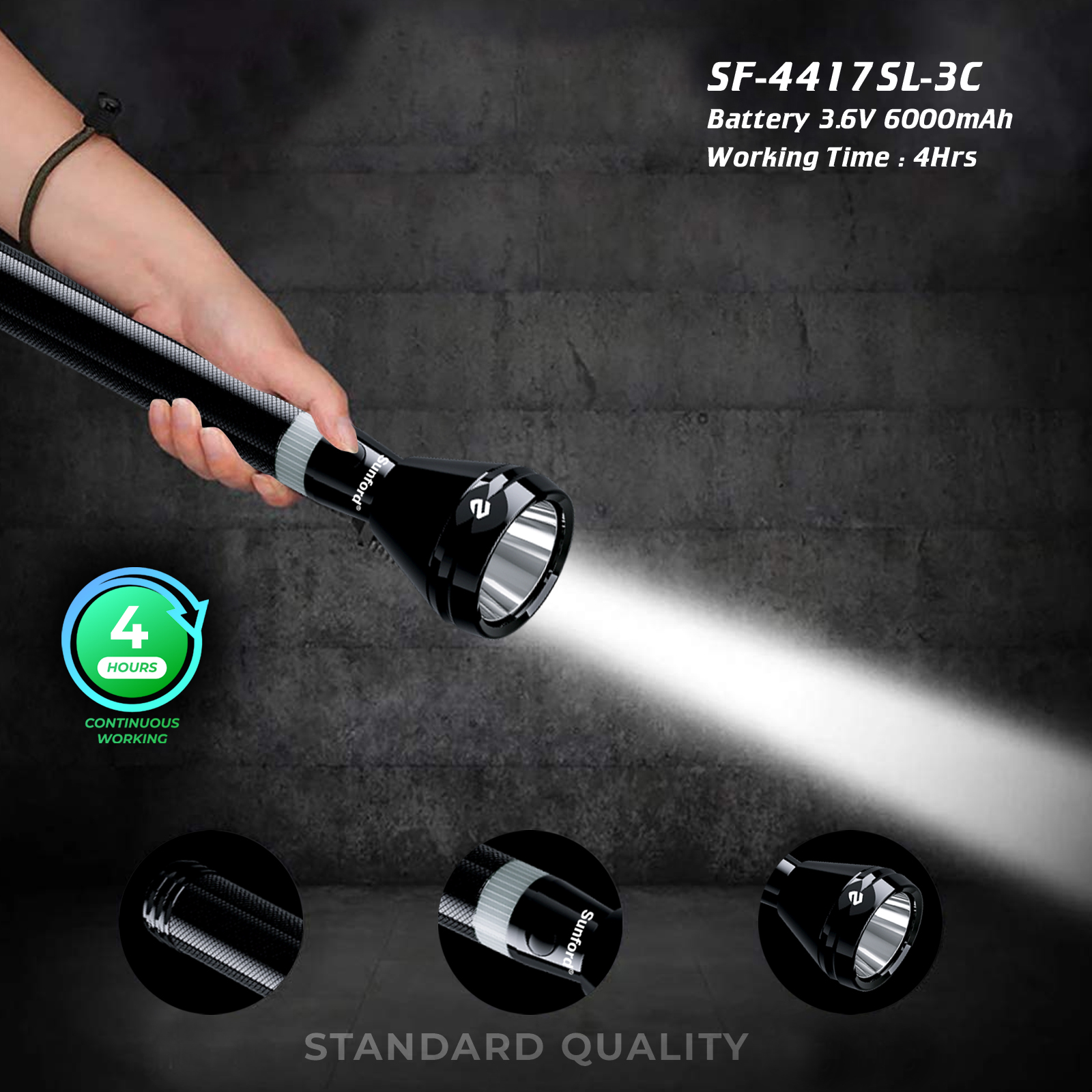 Rechargeable LED Flashlight Model SF-4417SL-3C – Sunford Japan